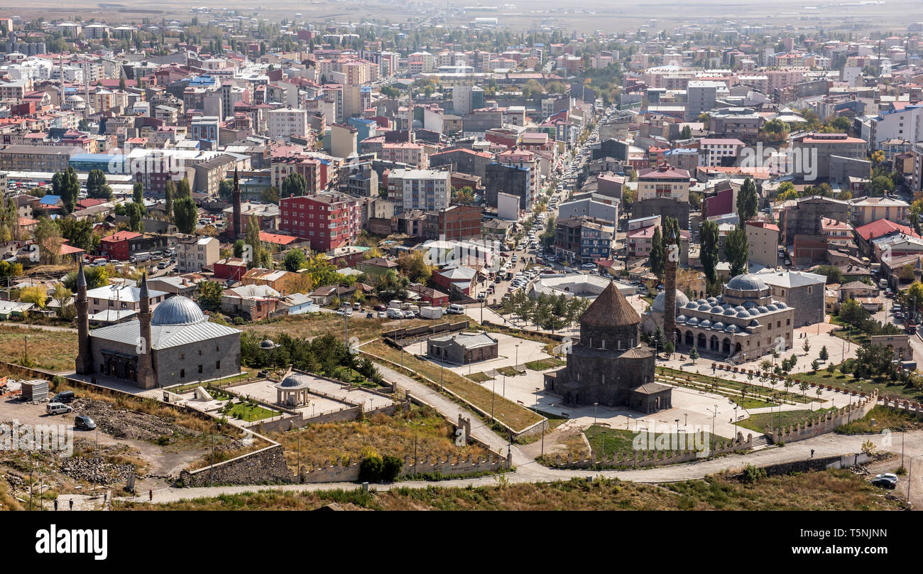 View of the city center from Kars castle. Kars is a city in northeast ...