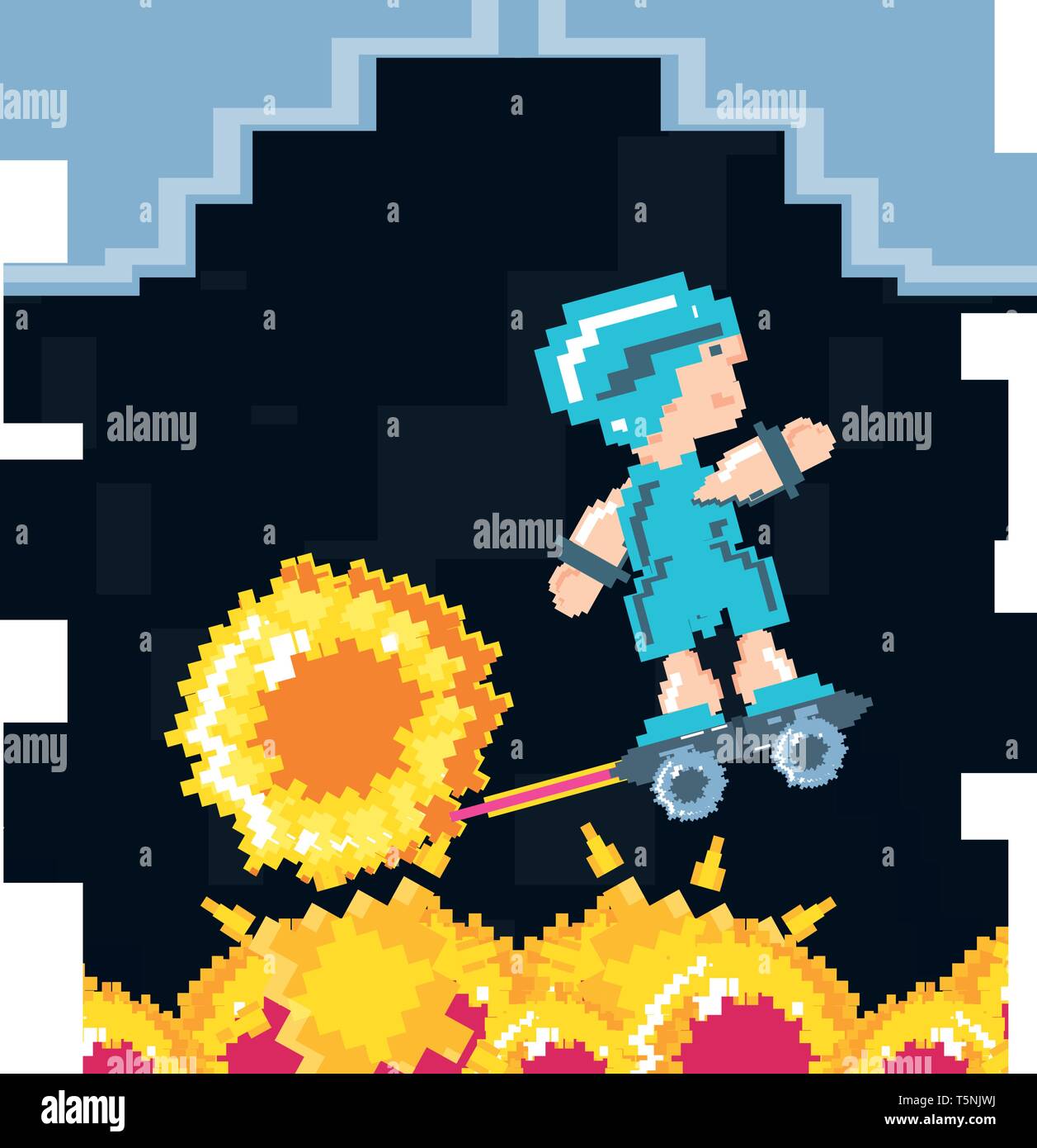 video game avatar pixelated with skateboard vector illustration design ...