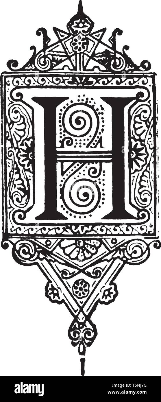 An ornamental and decorative capital letter H, vintage line drawing or ...