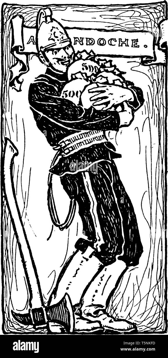 A man holding bags, vintage line drawing or engraving illustration ...