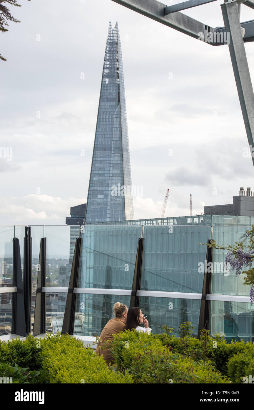Modern structural design building Shard as viewed from the roof top of ...