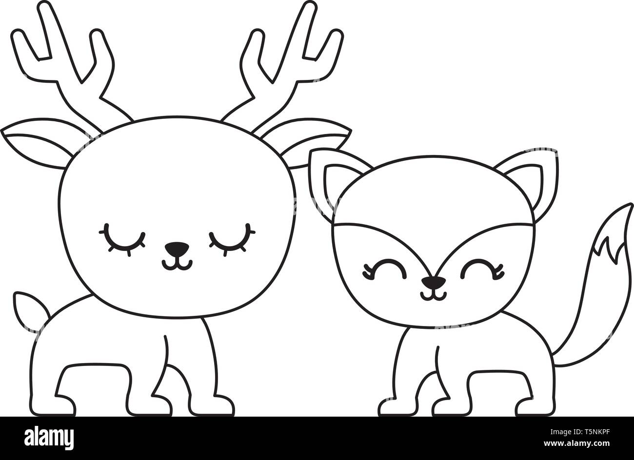 cute fox with reindeer animals isolated icon vector illustration design ...