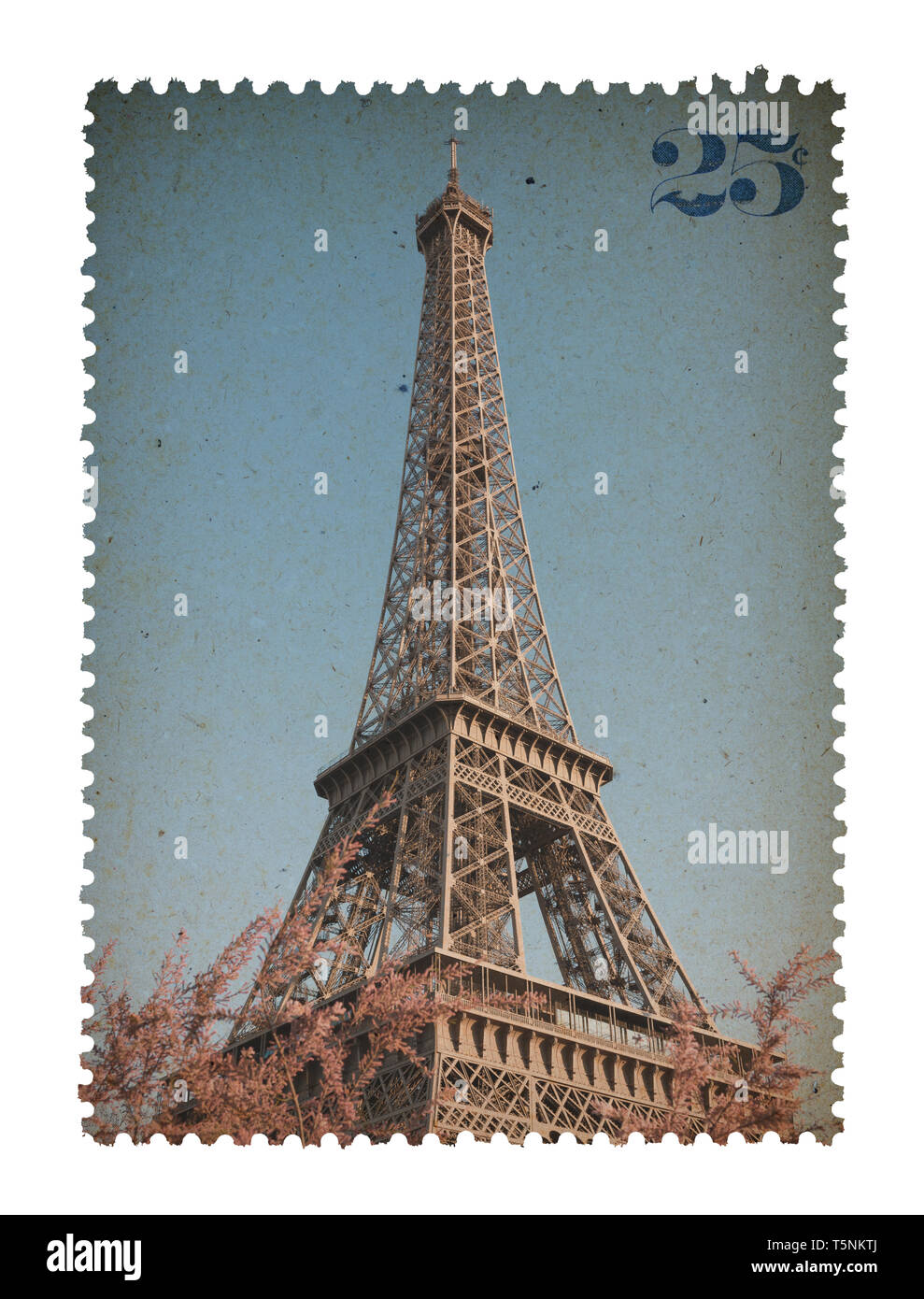 Vintage stylized post stamp with Eiffel Tower from Paris France ...