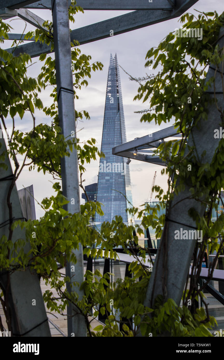 Modern structural design building Shard as viewed from the roof top of ...