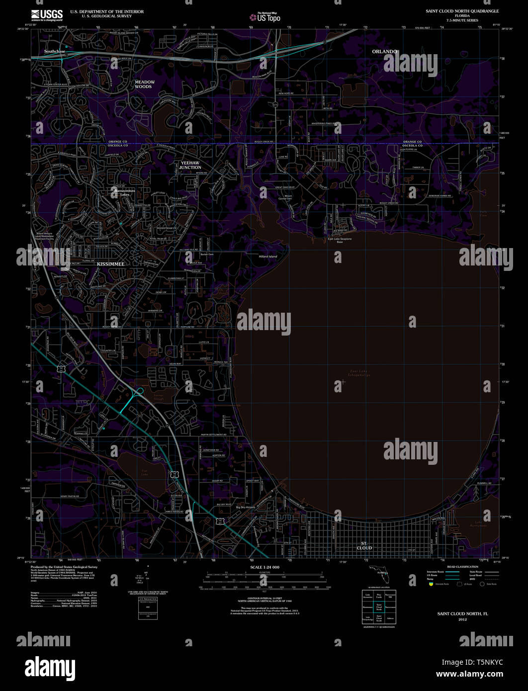 USGS TOPO Map Florida FL Saint Cloud North 20120724 TM Inverted ...
