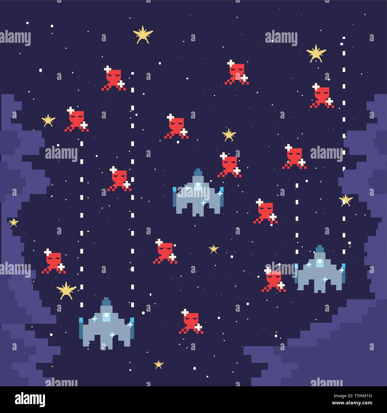 screen invaders battle video game retro vector illustration design ...