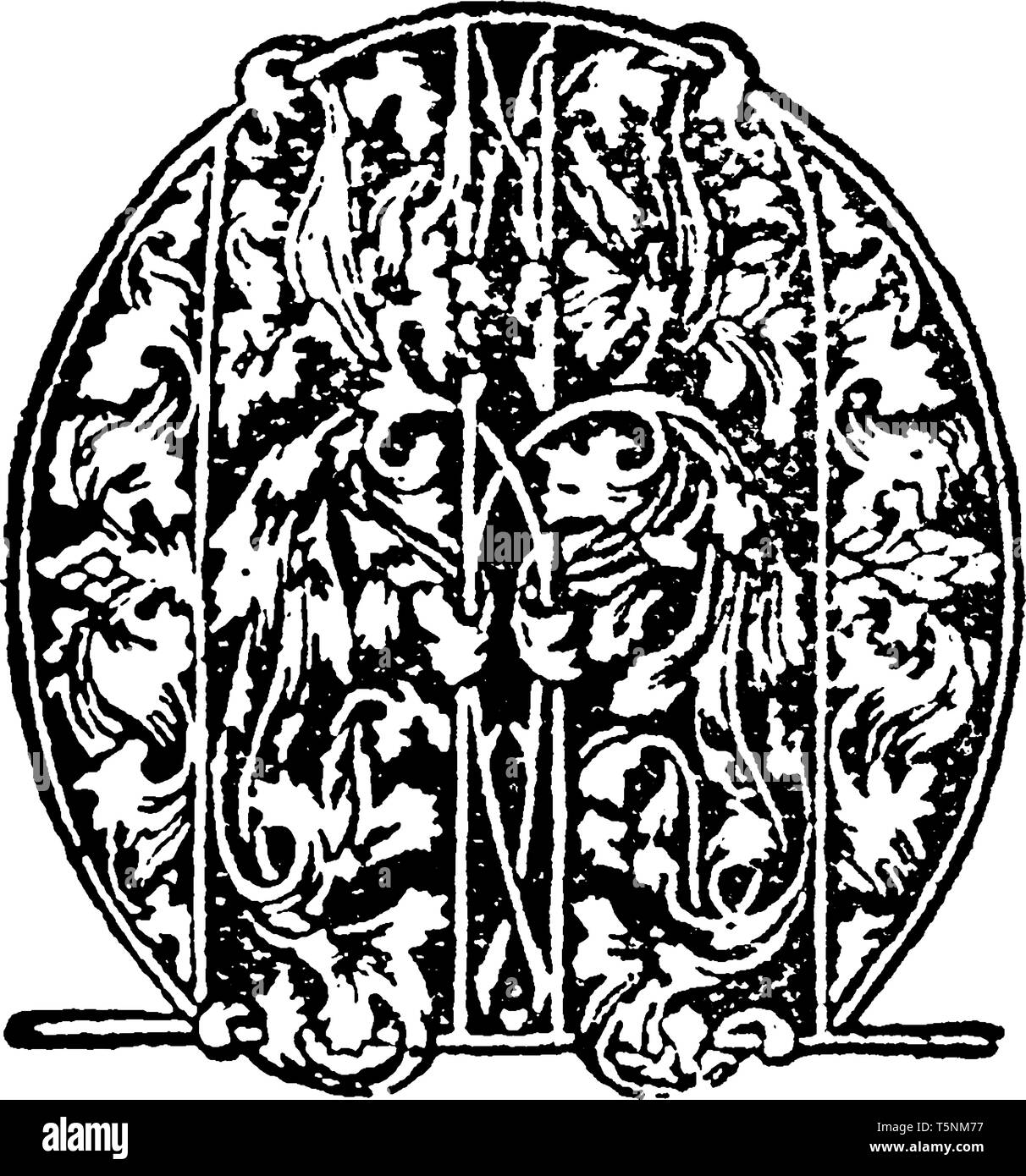 A decorative capital letter M, vintage line drawing or engraving ...