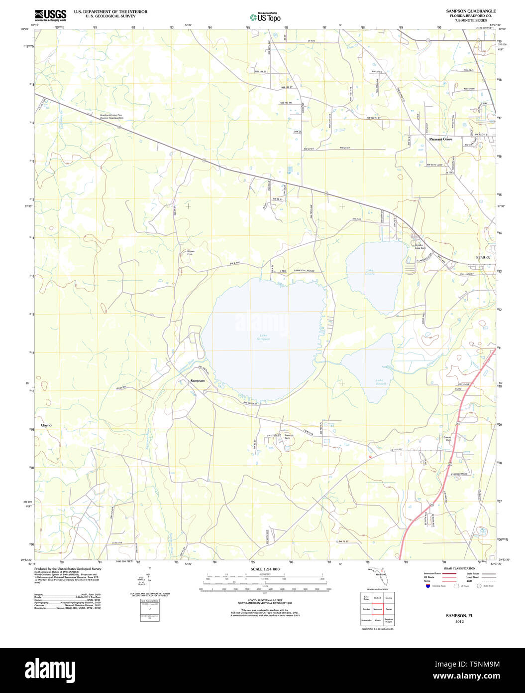 USGS TOPO Map Florida FL Sampson 20120801 TM Restoration Stock Photo ...