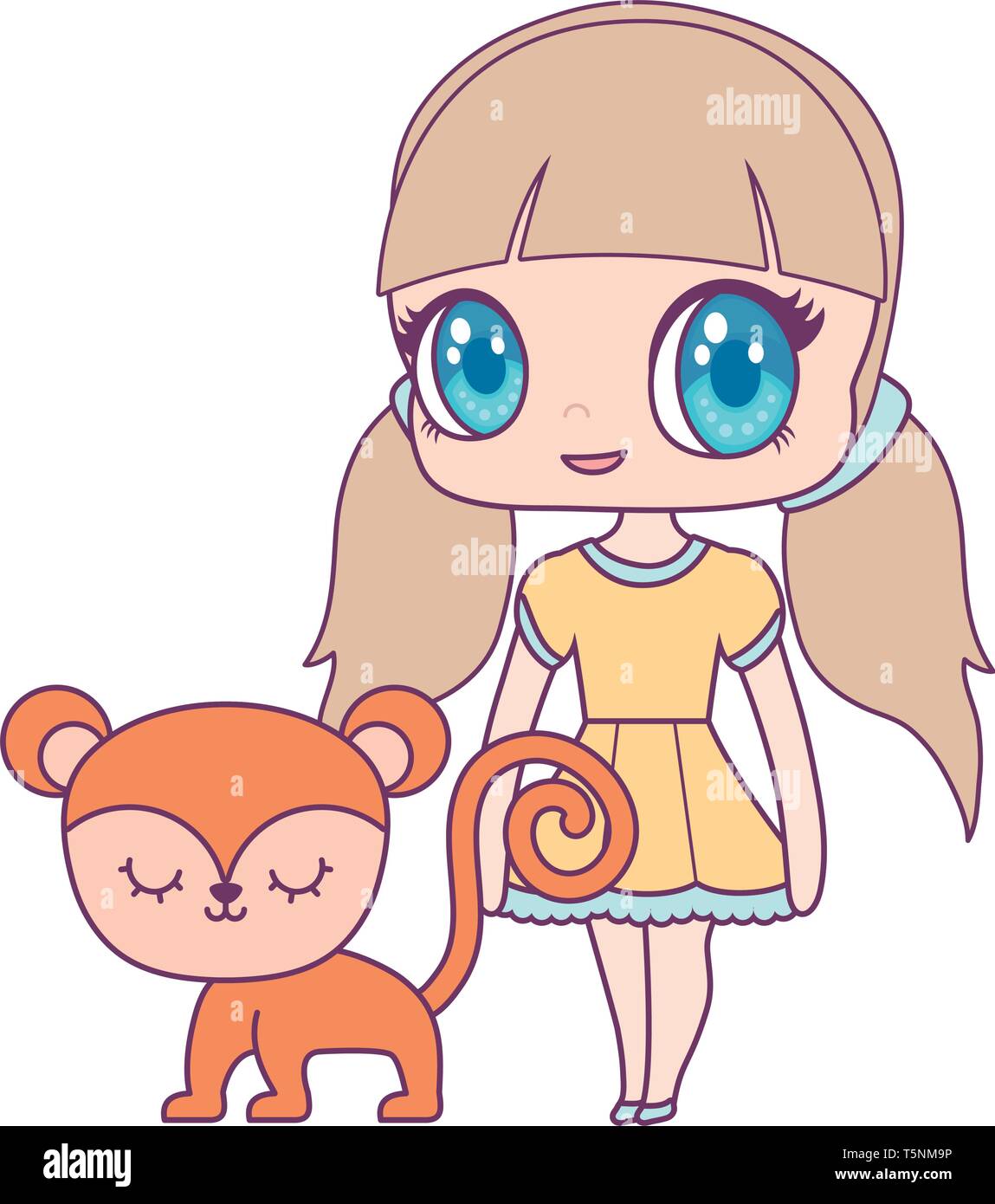 cute little doll with monkey animal vector illustration design Stock ...