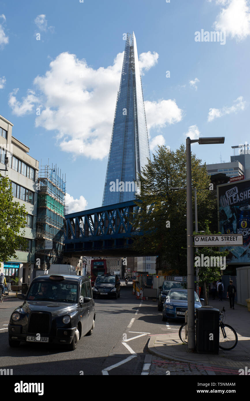 The Shard (arch. Renzo Piano) with the South Bank centre in the forefront, London, Great Britain ...