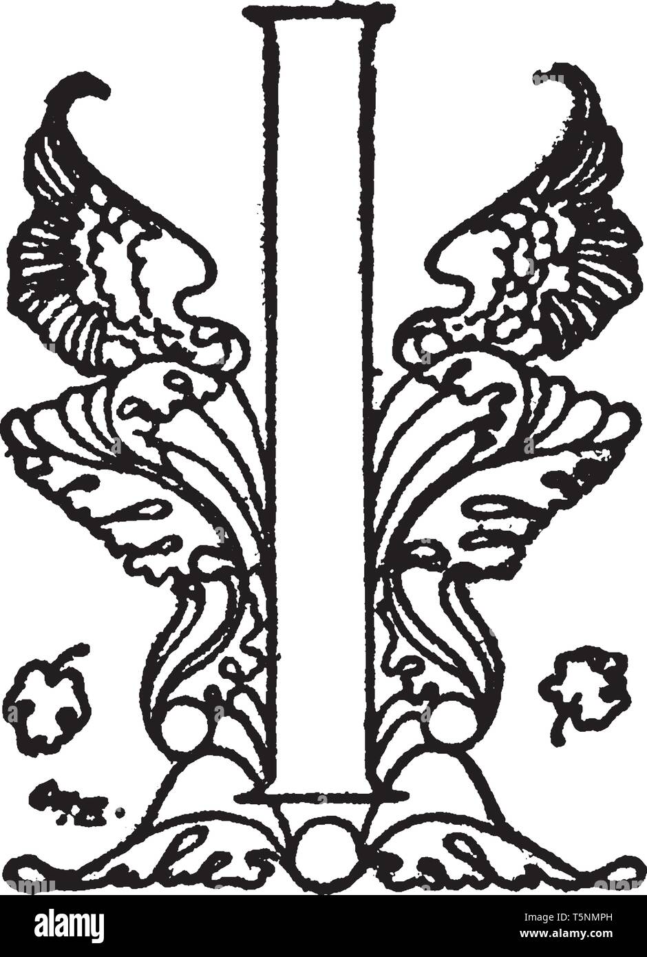 A decorative capital letter I, vintage line drawing or engraving ...