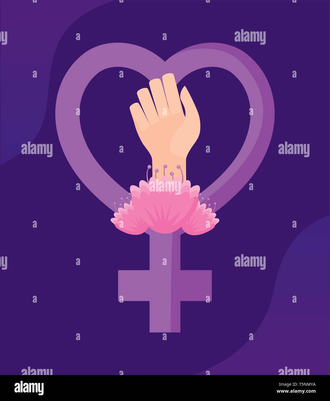 gender female symbol with hand fist and flowers vector illustration ...