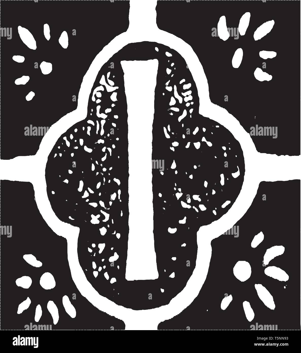 An ornamental letter I, vintage line drawing or engraving illustration ...