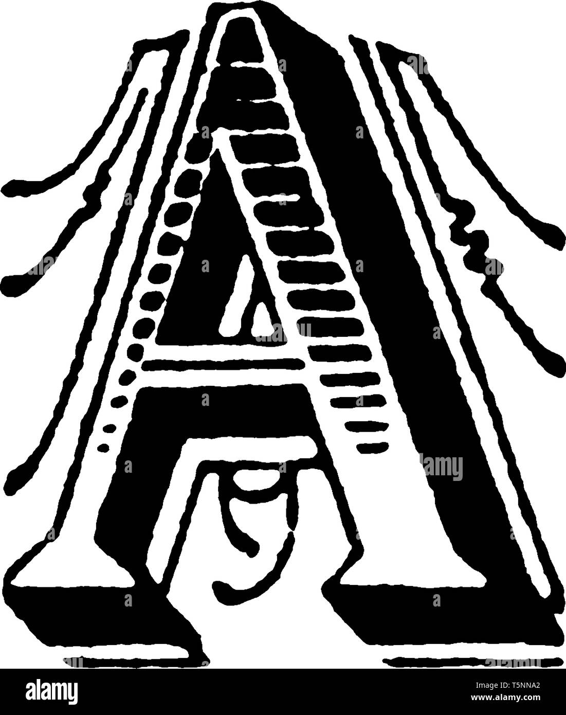 A capital letter A decorated with lines and shading, vintage line ...