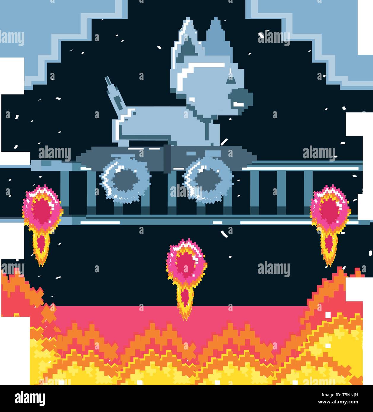 video game pixelated robotic dog with skateboard vector illustration ...