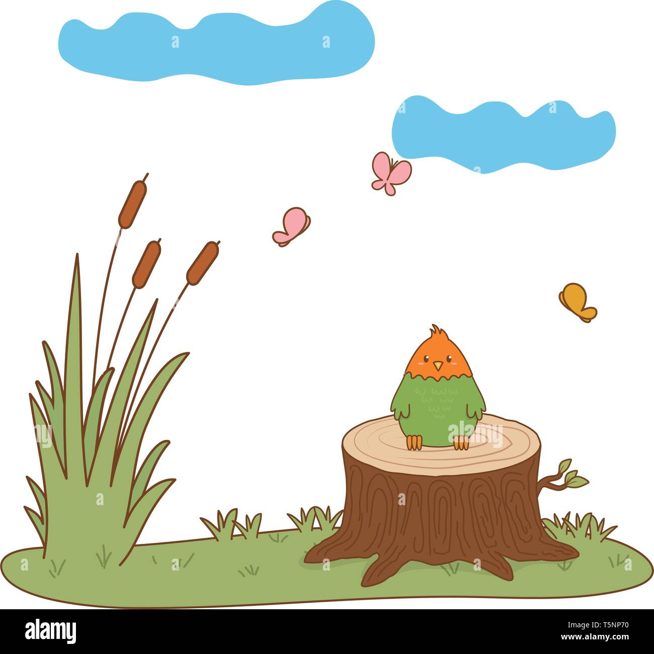 cute pet little animal bird outdoor scene cartoon vector illustration ...