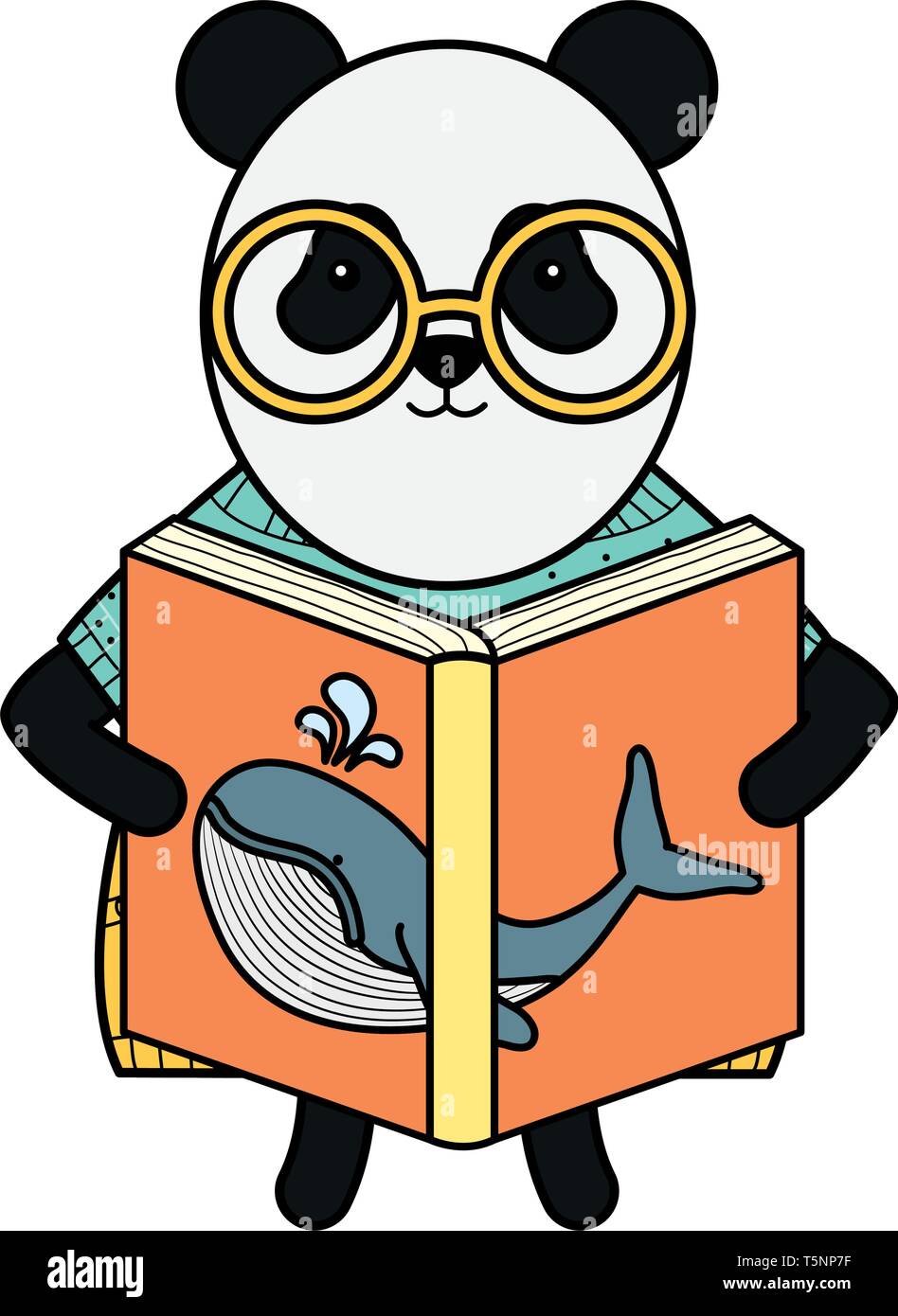 cute bear panda reading book of whale vector illustration design Stock ...