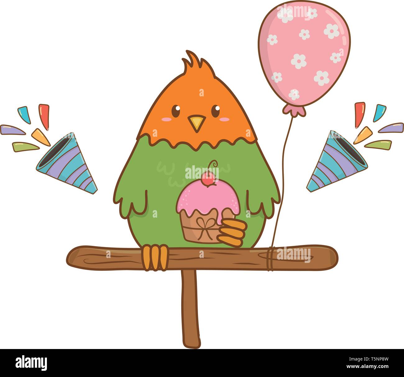 cute pet little animal bird birthday party concept cartoon vector ...