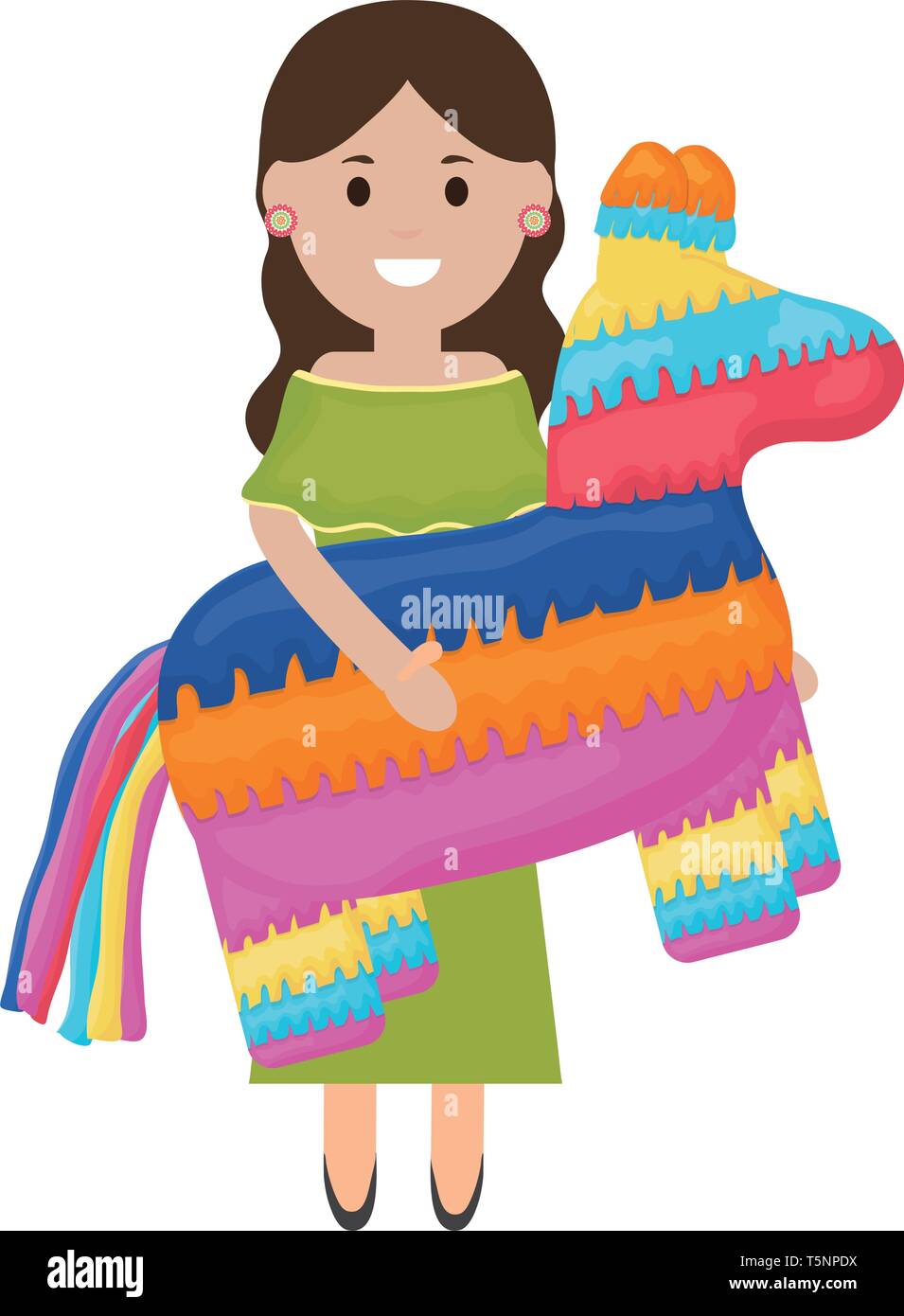 beautiful mexican woman with pinata character vector illustration ...