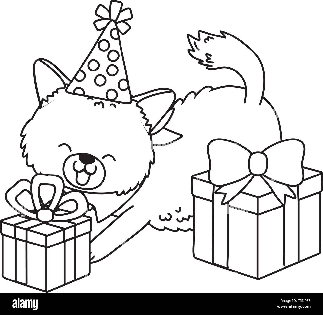 cute pet little animal kitty cat birthday party concept cartoon vector ...