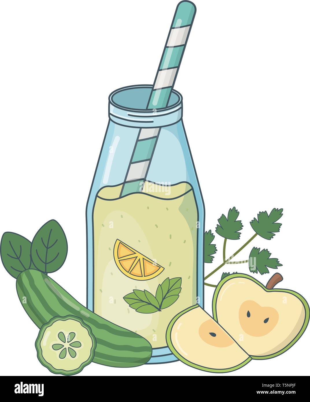 delicious healthy meal juice with fruits mix cartoon vector ...