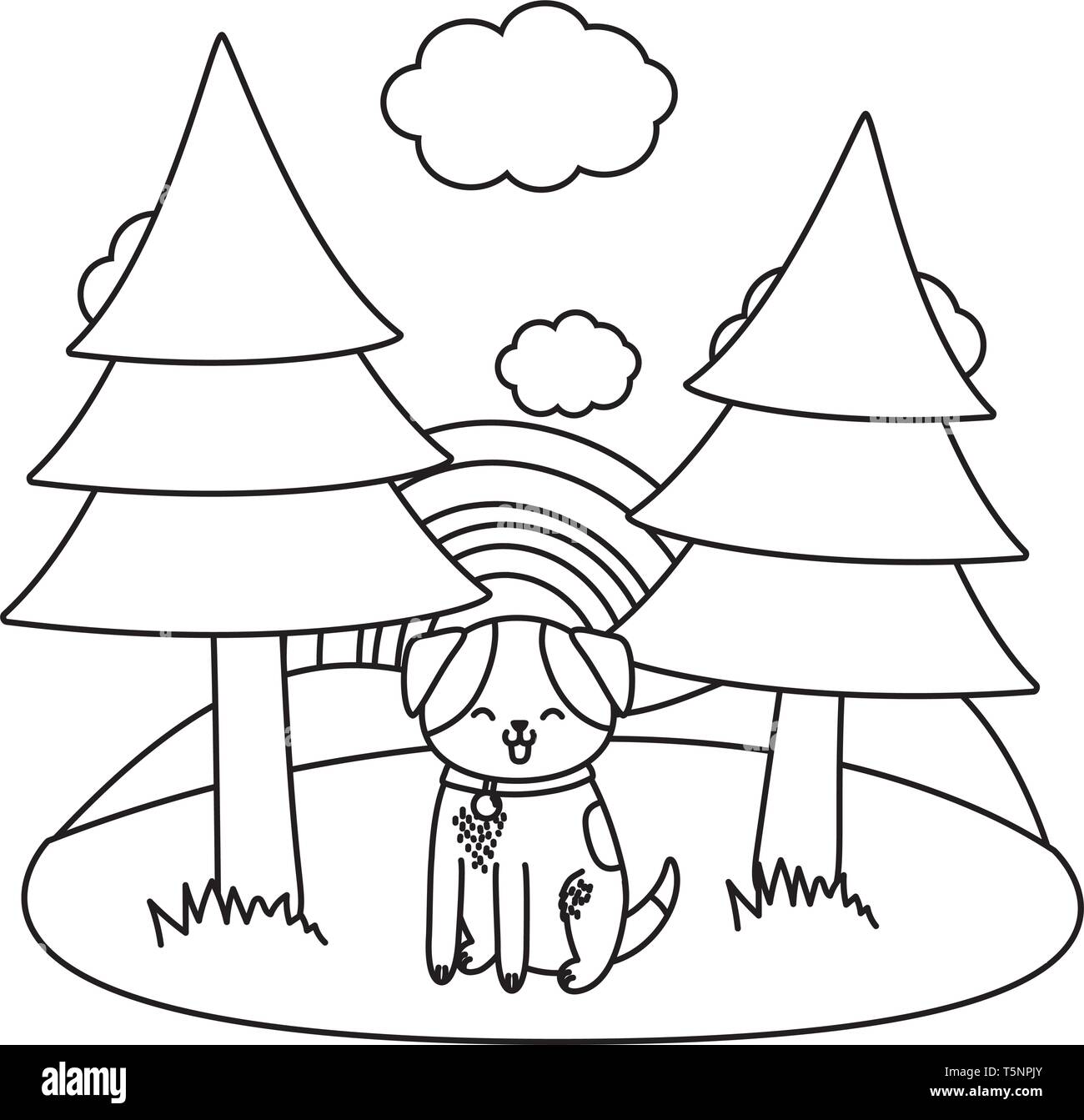 cute pet little animal dog outdoor scene cartoon vector illustration ...