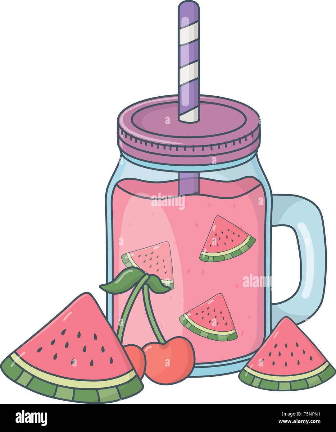 delicious tasty refresh red fruits juice mason jar cartoon vector ...