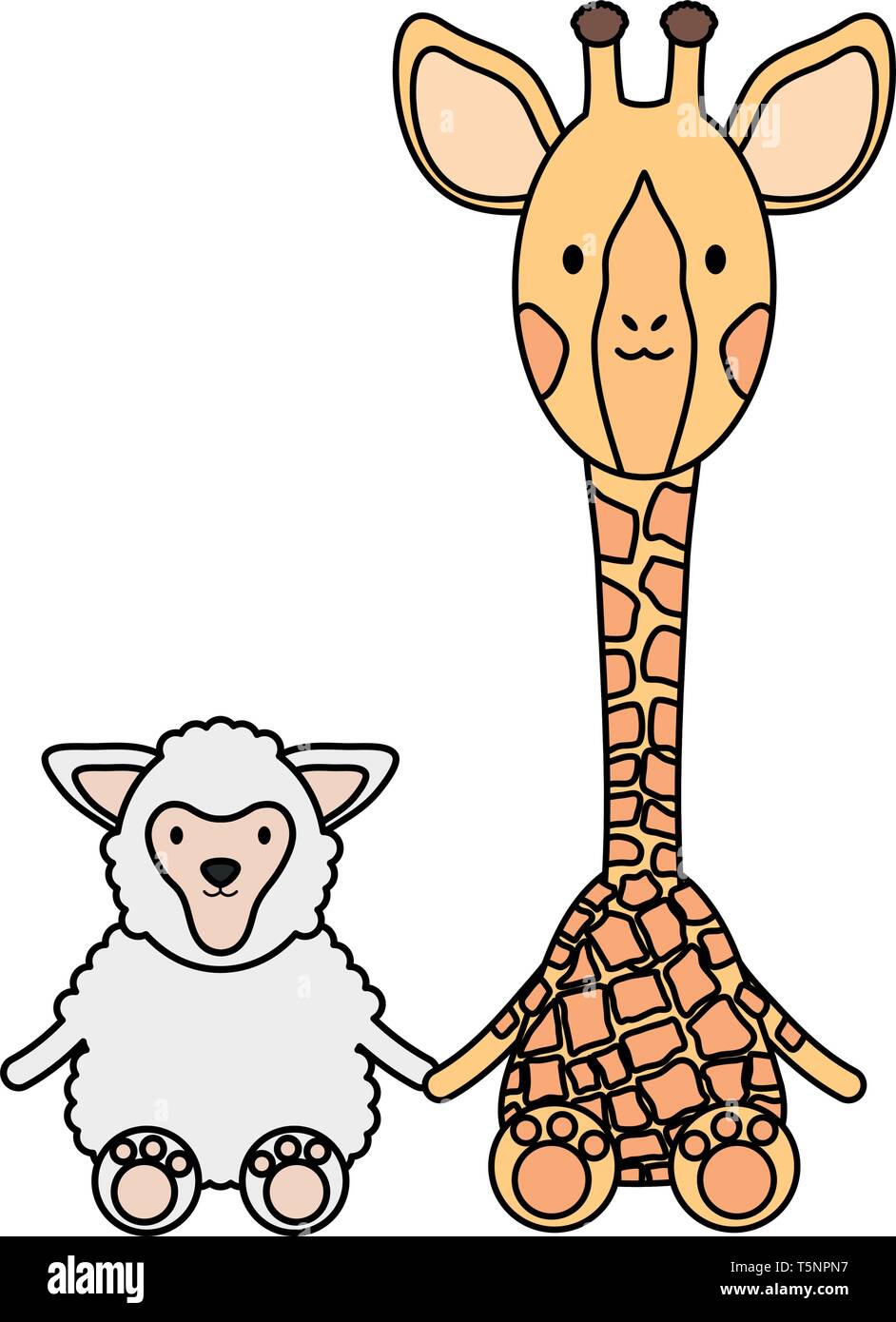 cute sheep and giraffe childish characters vector illustration design ...