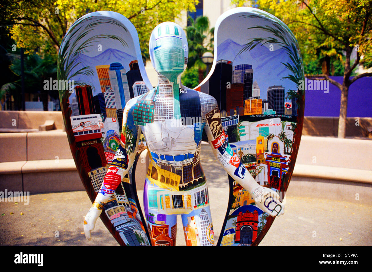 City of Angels, Los Angeles downtown area with statues of angels with ...