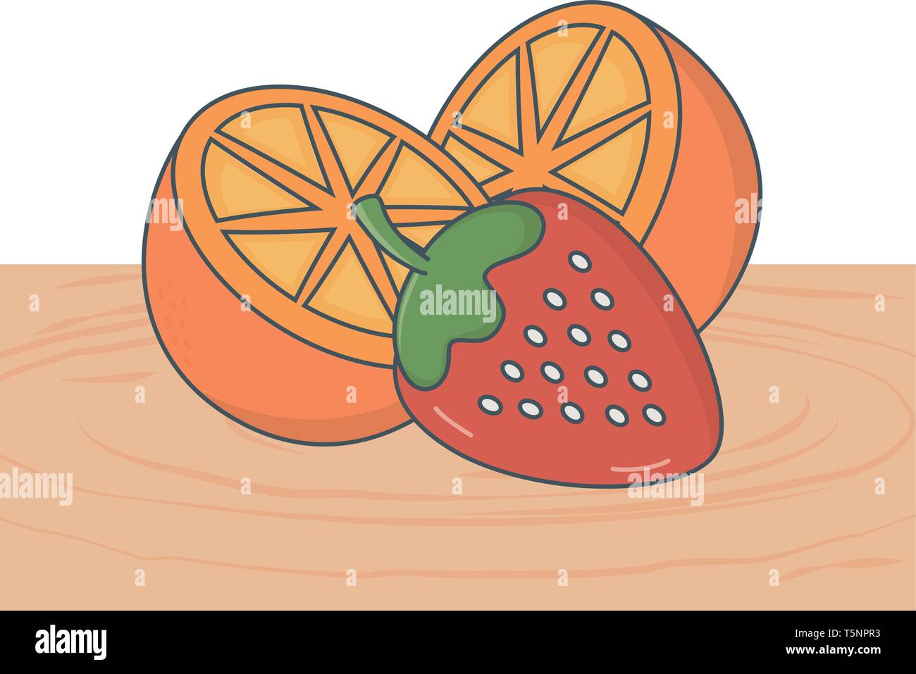 delicious healthy meal fruits mix over wooden table cartoon vector ...