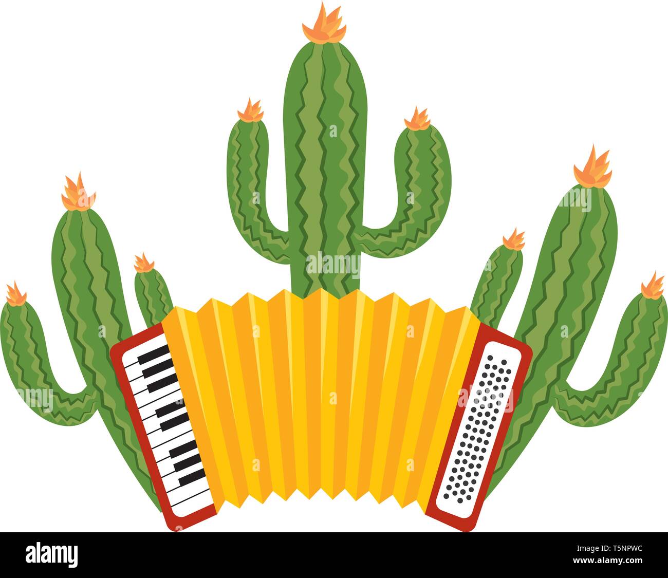 music instrument accordion with cactus cartoon vector illustration ...