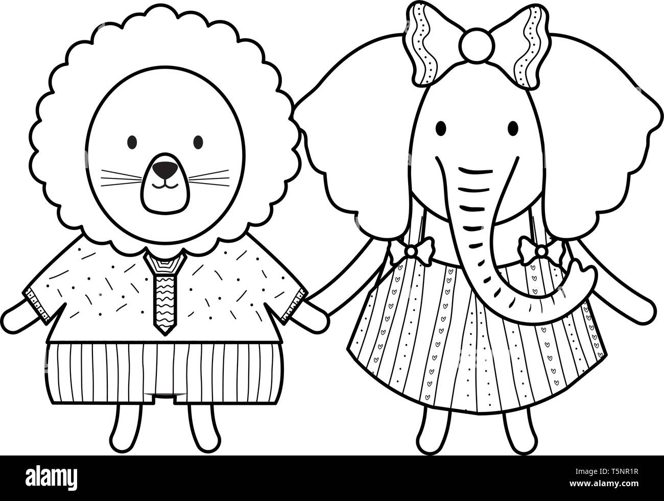 cute female elephant with lion vector illustration design Stock Vector ...