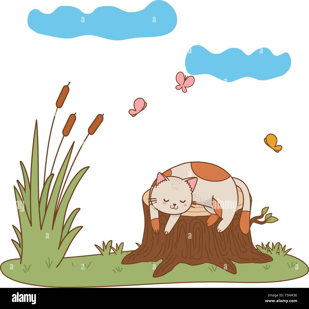 cute pet little animal cat outdoor scene cartoon vector illustration ...