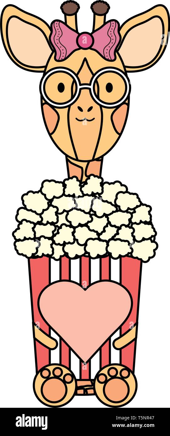 cute female giraffe with popcorn character vector illustration design ...