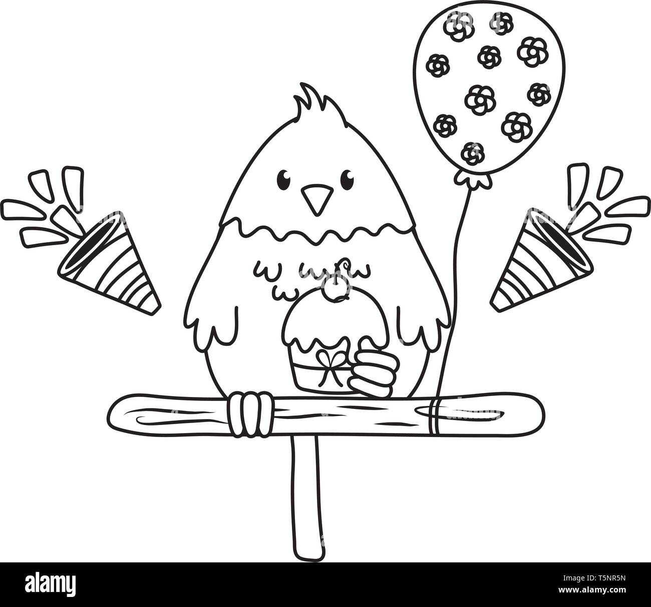 cute pet little animal bird birthday party concept cartoon vector ...