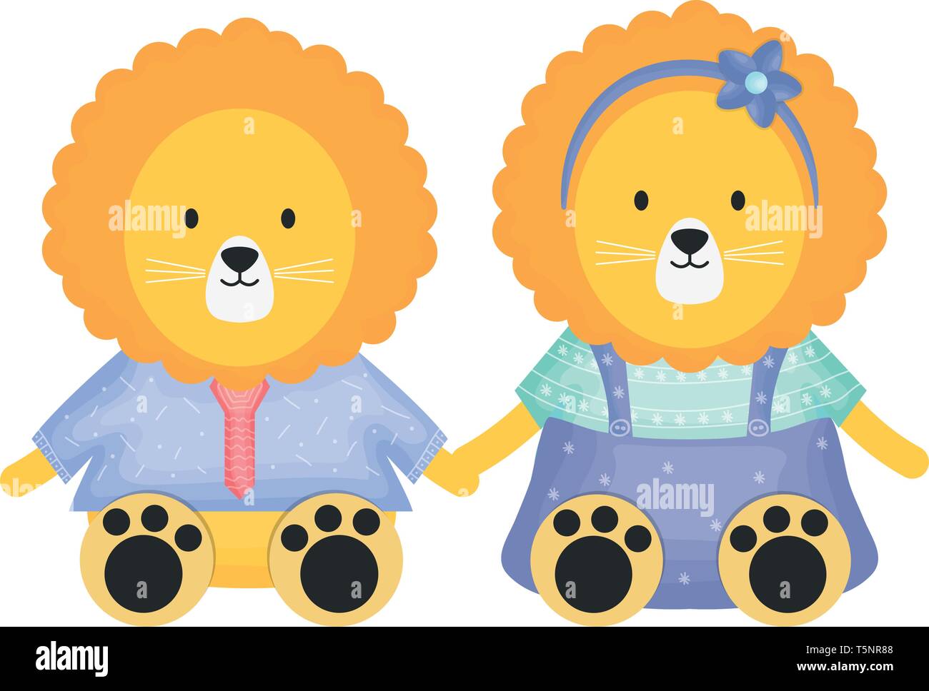 cute lions couple childish characters vector illustration design Stock ...