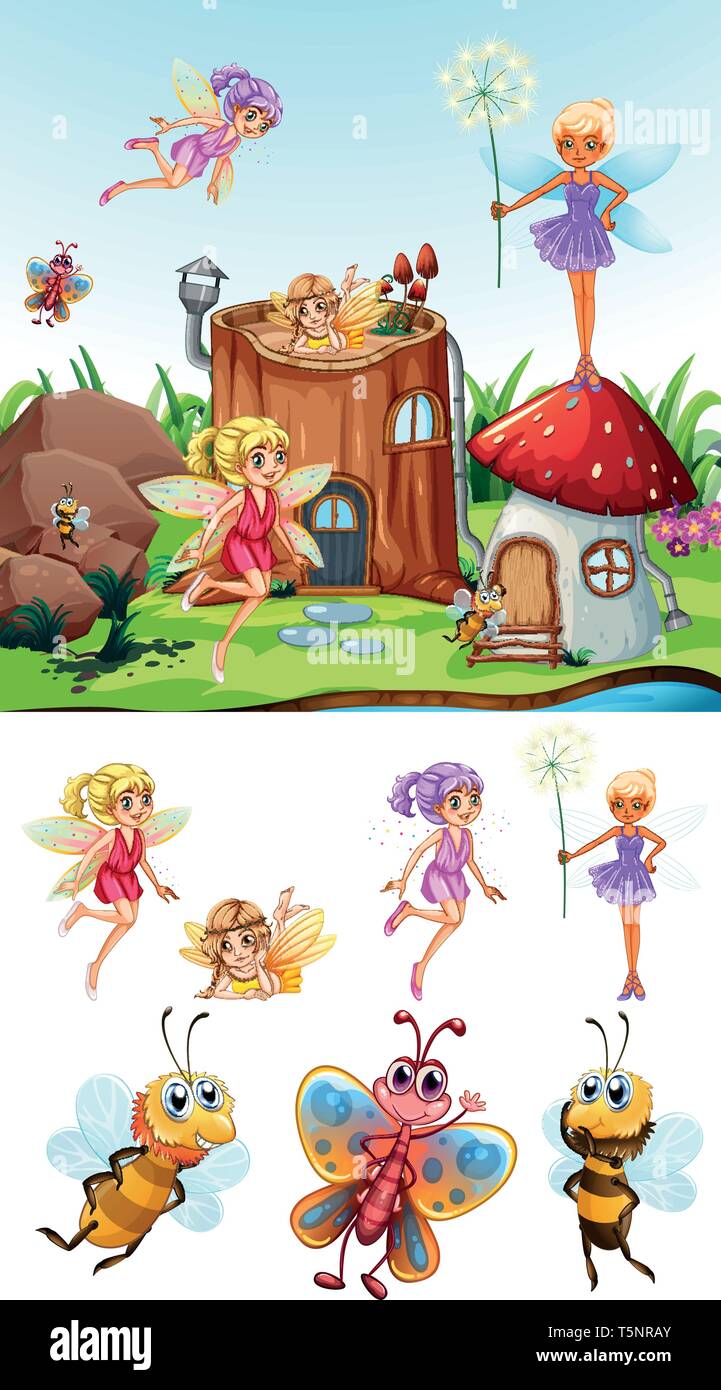 Fairy scene with set illustration Stock Vector Image & Art - Alamy
