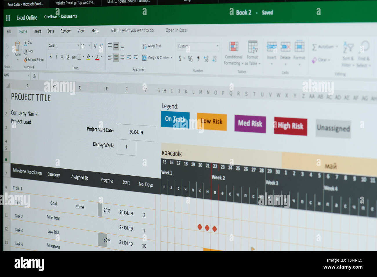 New york, USA - april 22, 2019: Microsoft excel online project on ...