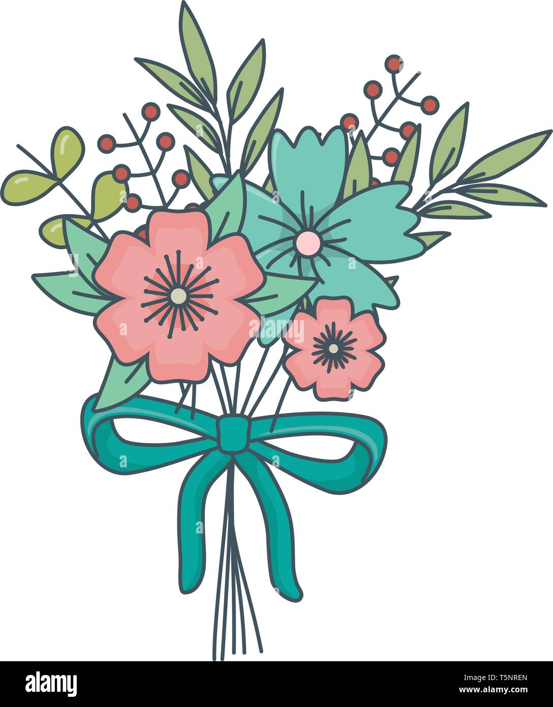 floral nature flowers decoration with ribbon cartoon vector ...