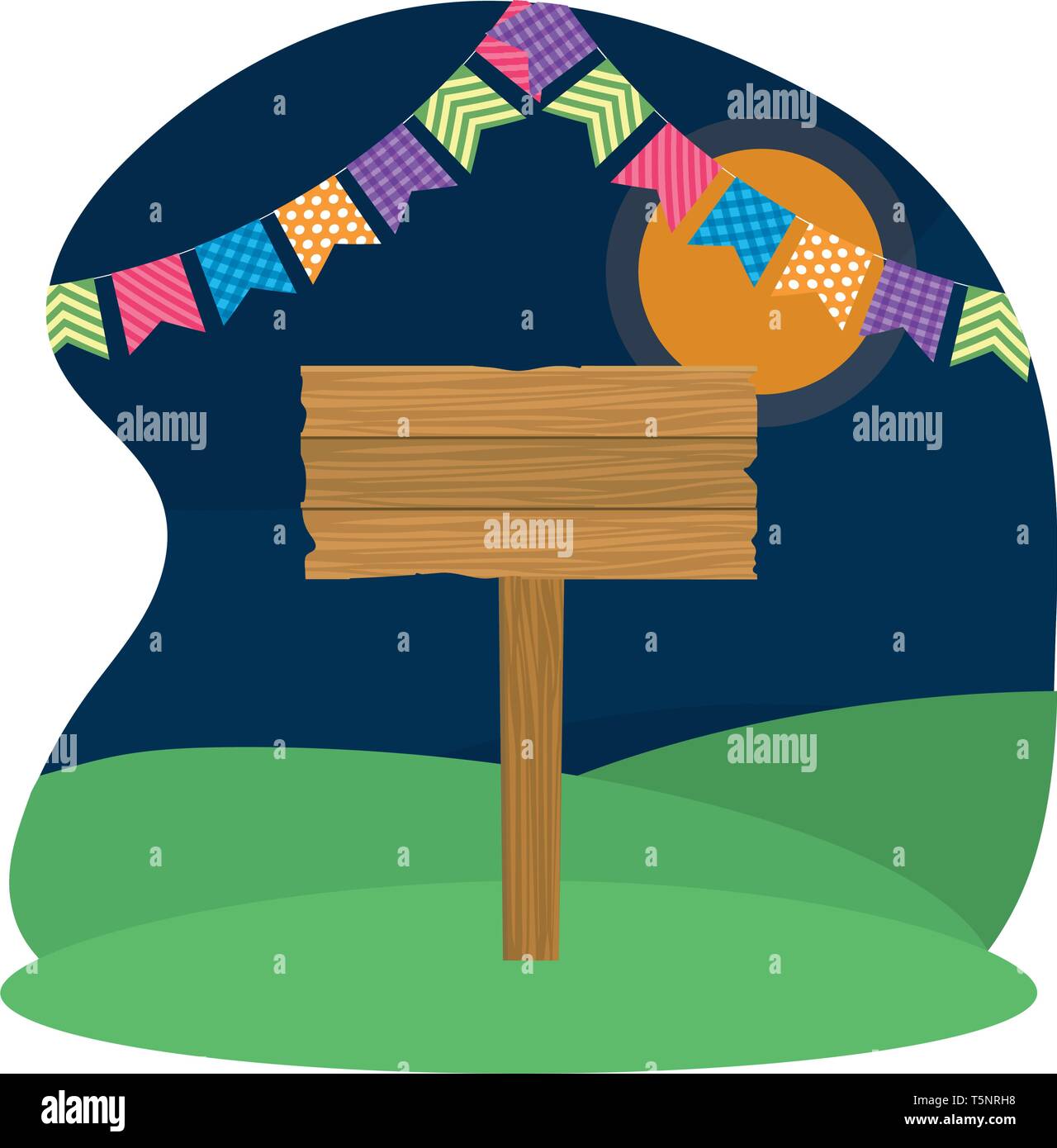 wooden sign frame outdoor farm scene cartoon vector illustration ...