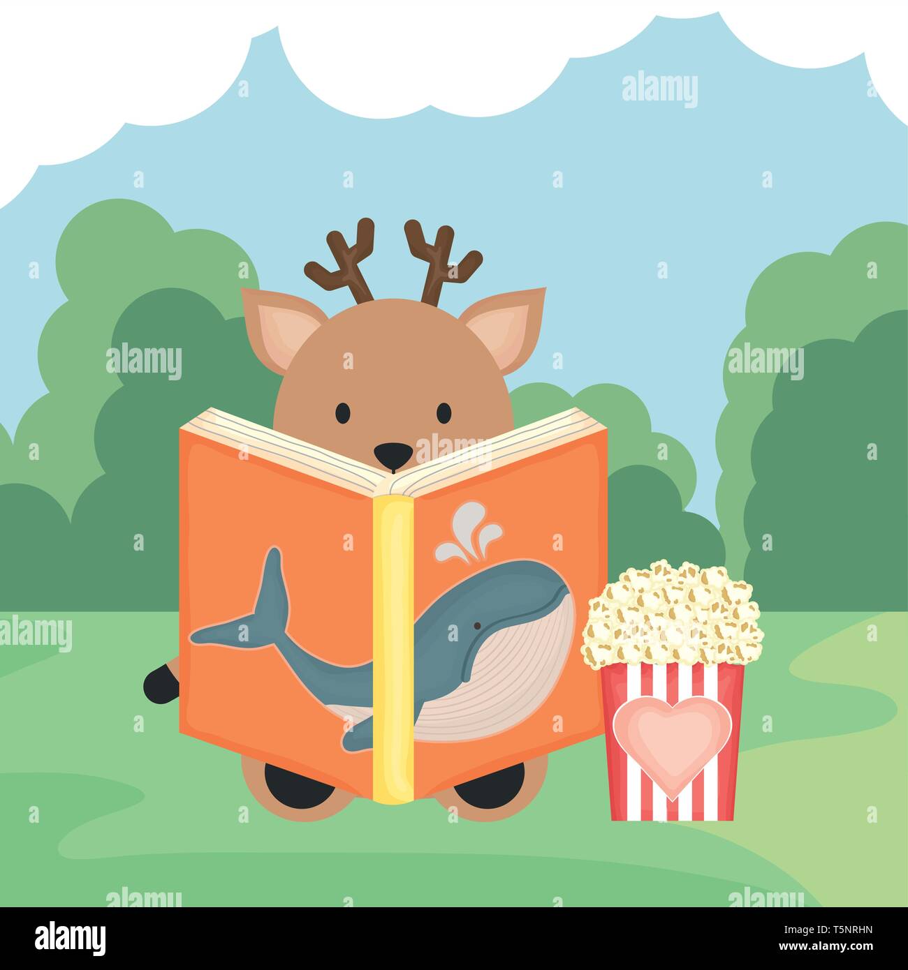 cute reindeer reading book character vector illustration design Stock ...