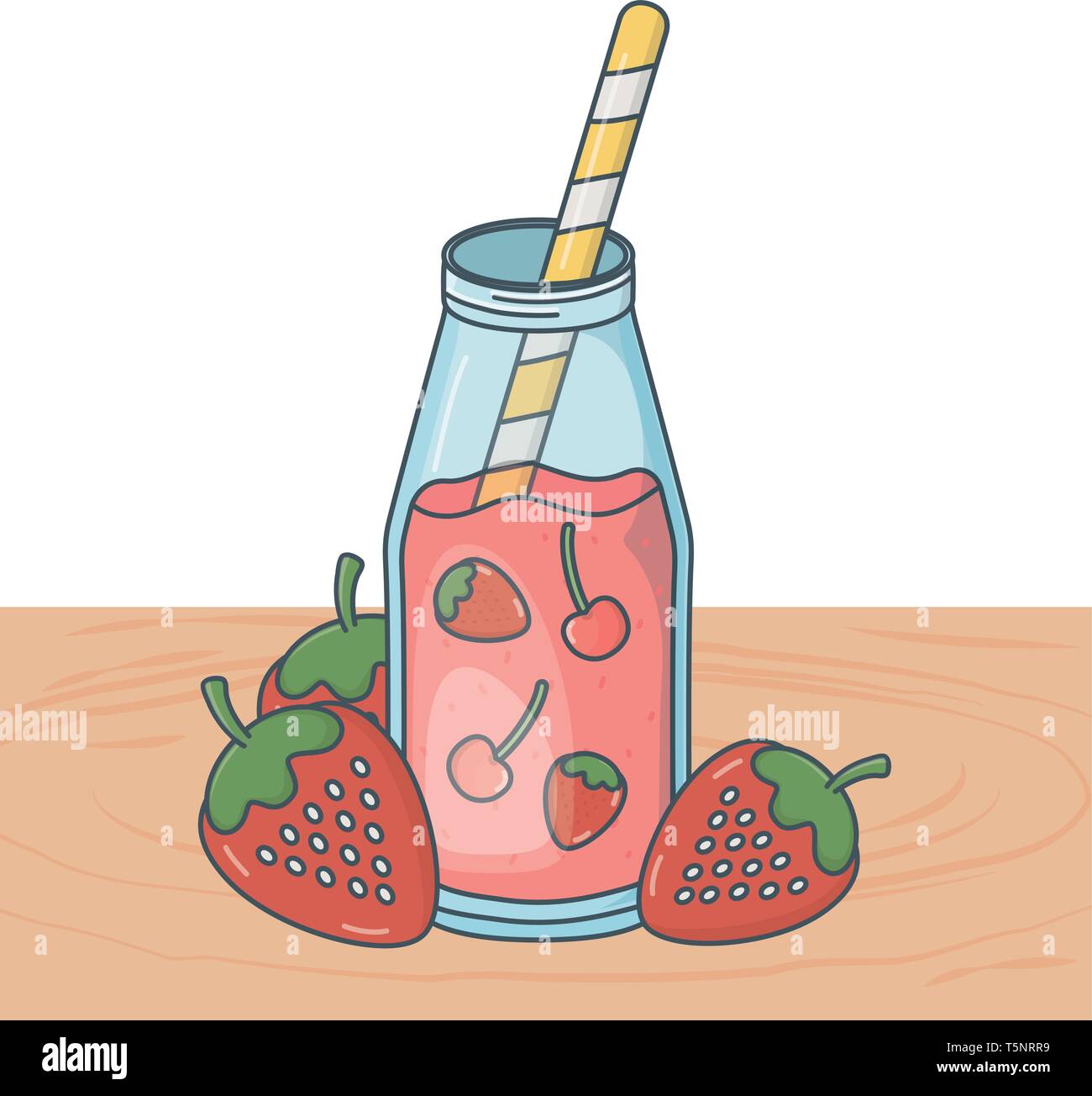 delicious healthy meal juice with fruits mix over wooden table cartoon ...