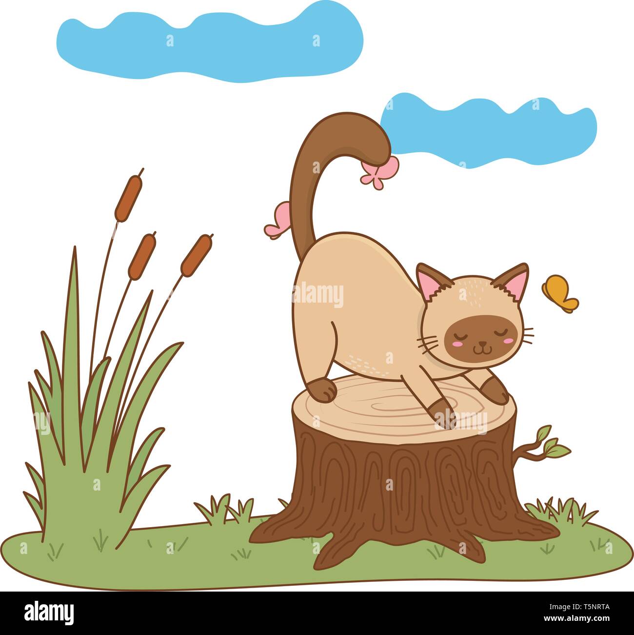 cute pet little animal cat outdoor scene cartoon vector illustration ...