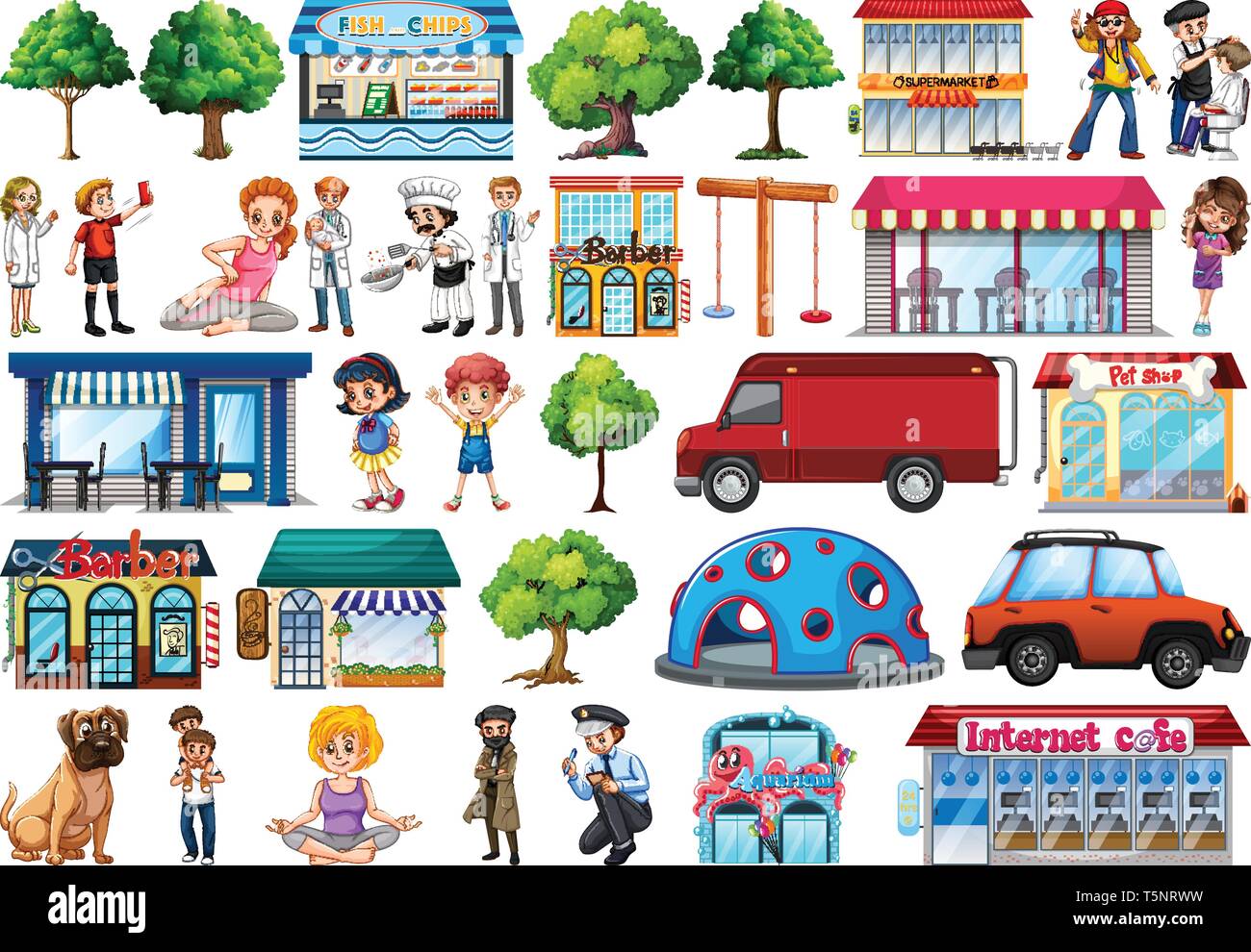 Set of city people and objects illustration Stock Vector Image & Art ...
