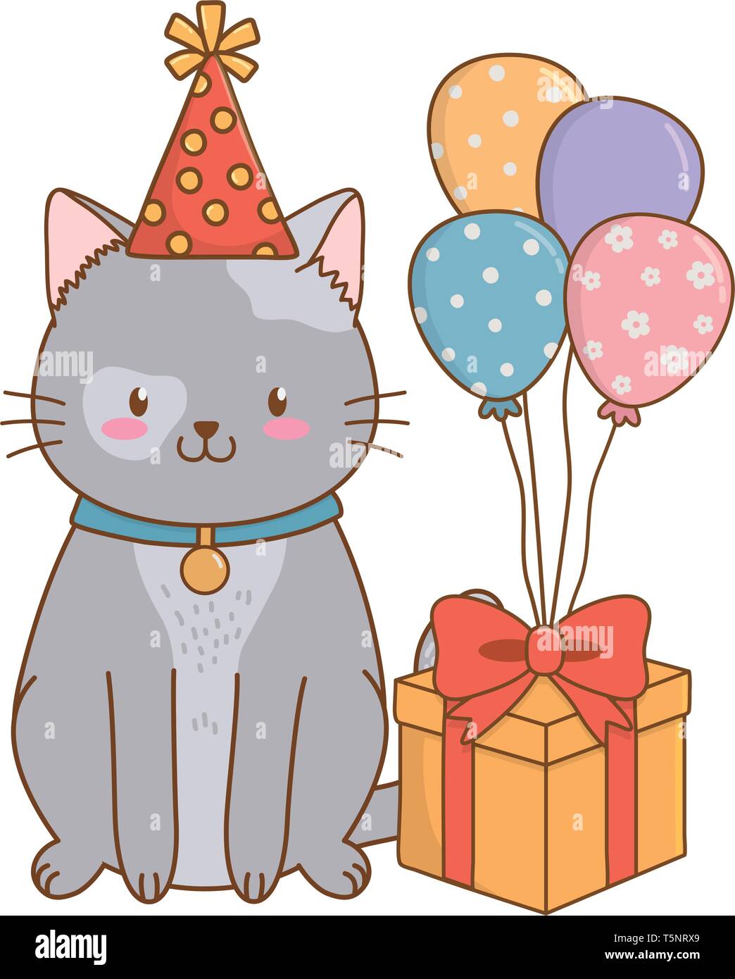 cute pet little animal kitty cat birthday party concept cartoon vector ...