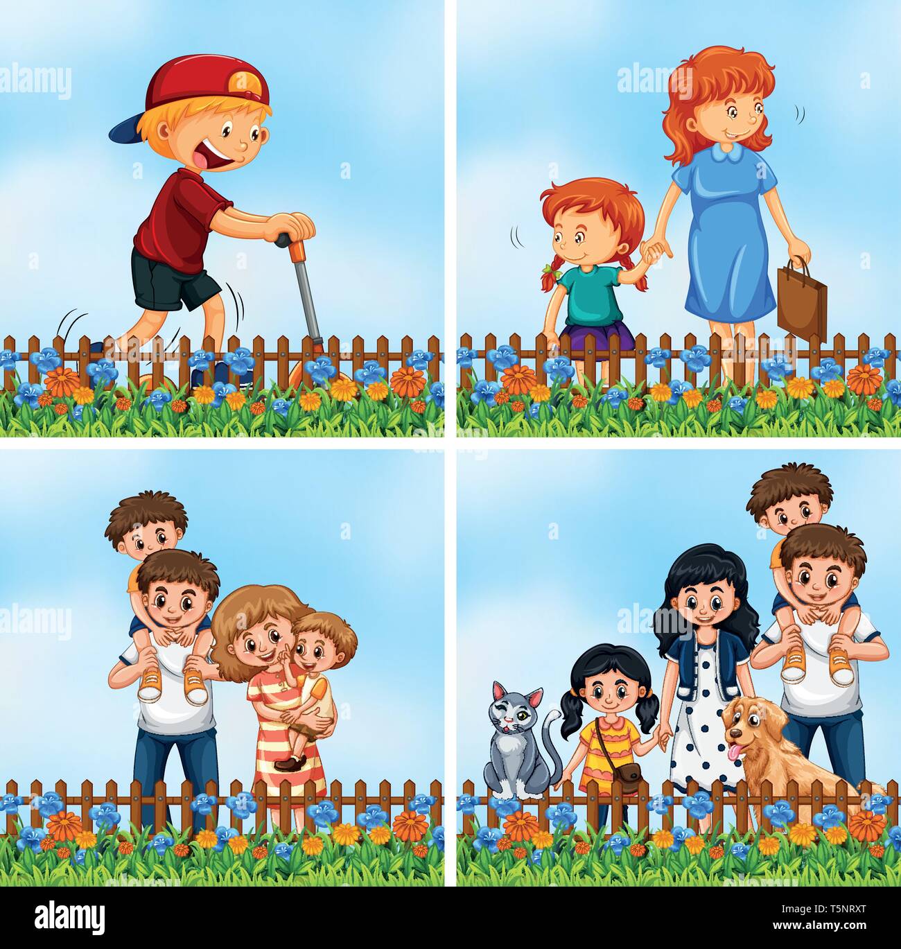 Set of happy family in the garden illustration Stock Vector Image & Art ...