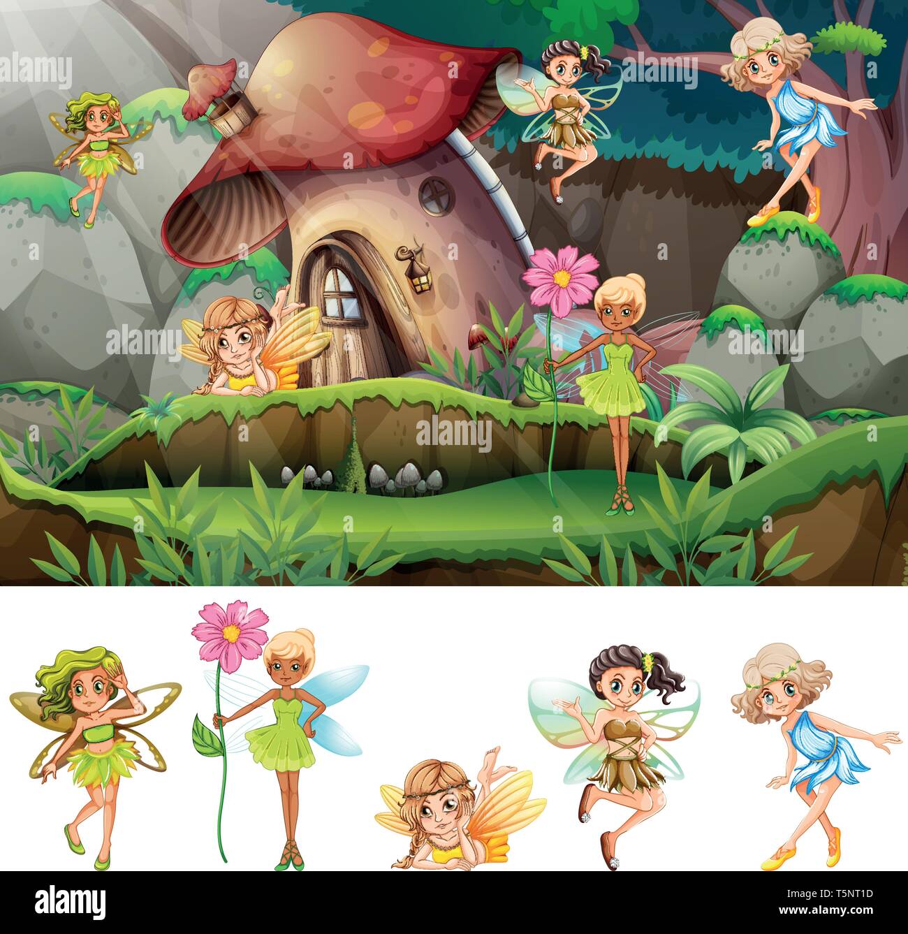 Set of fairys in scene illustration Stock Vector Image & Art - Alamy