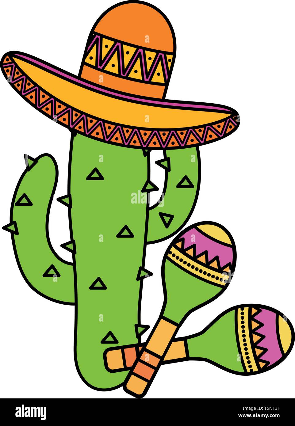 cactus plant with mexican hat and maracas vector illustration design ...