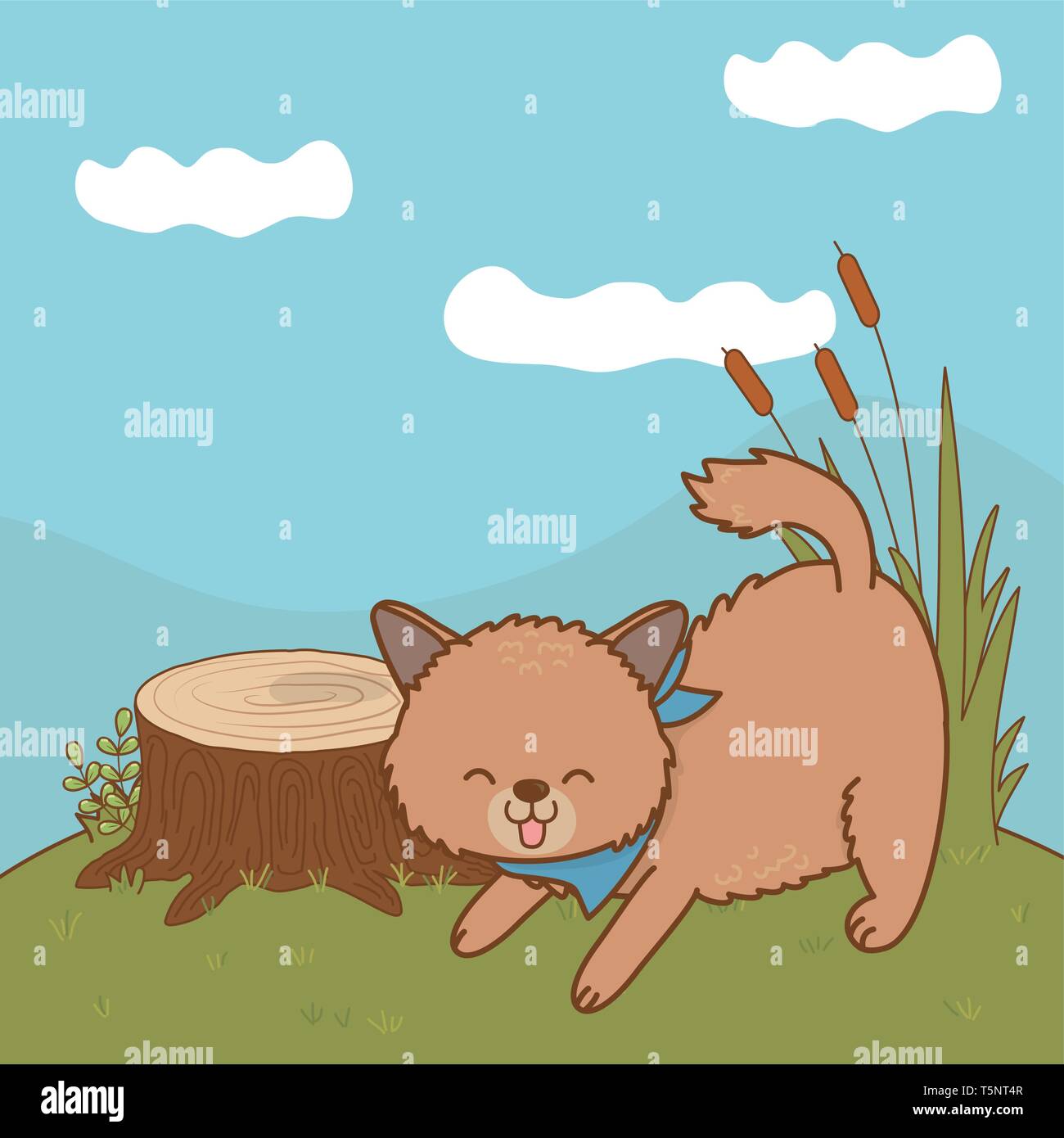 cute pet little animal cat outdoor scene cartoon vector illustration ...