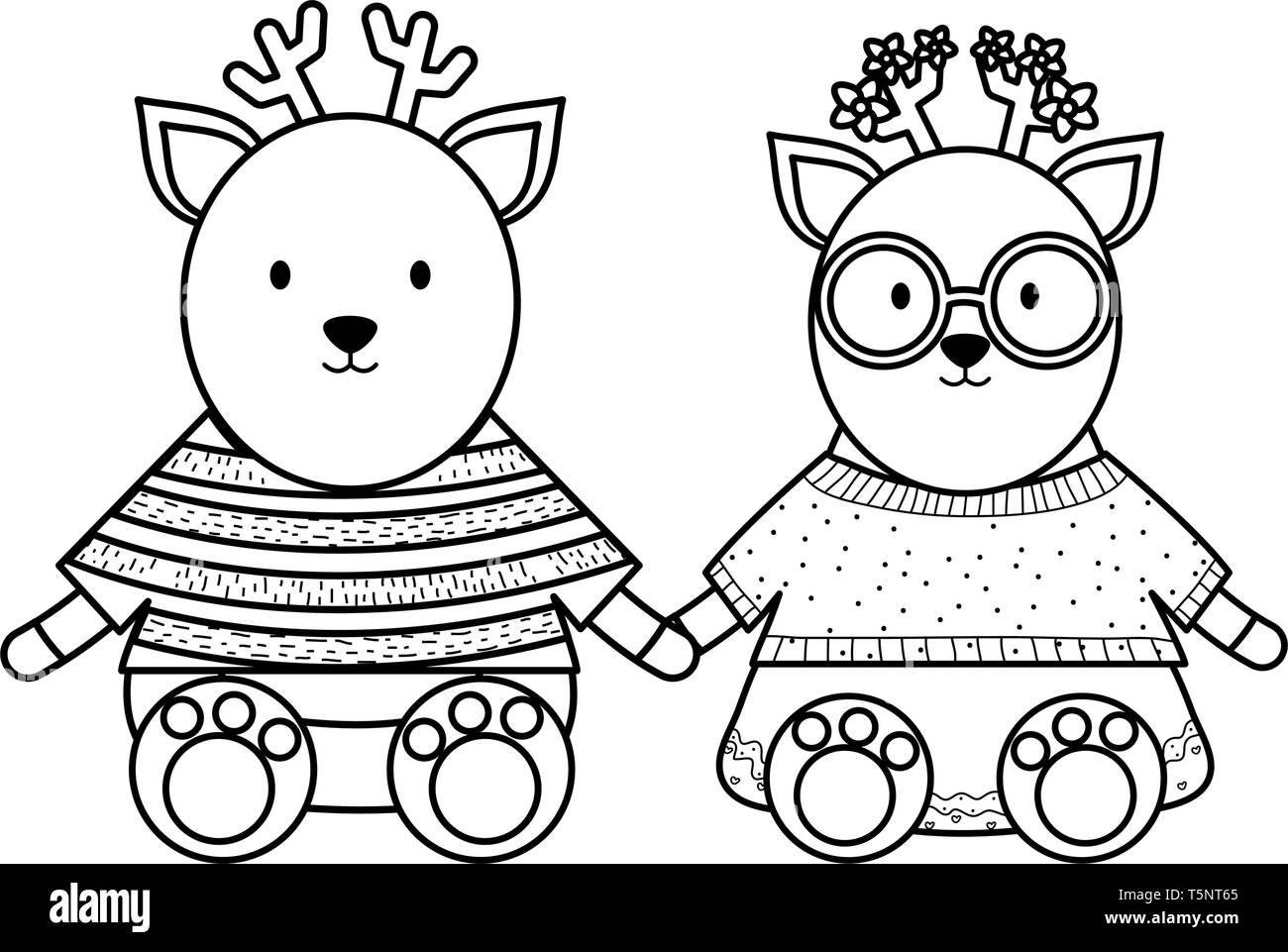 cute reindeer couple childish characters vector illustration design ...